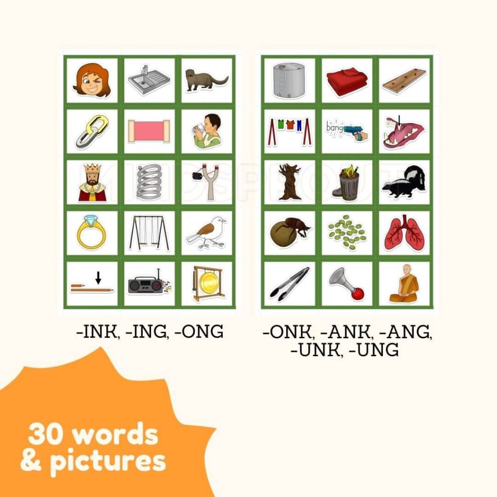 Stage 4: -NG & -NK Phonetic Reading Picture Cards