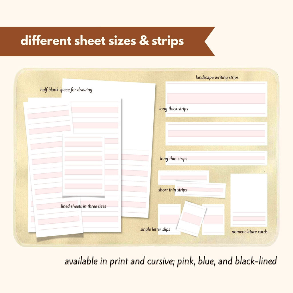 Montessori Pink-Lined and Blue-Lined Writing Sheets & Tracing Paper