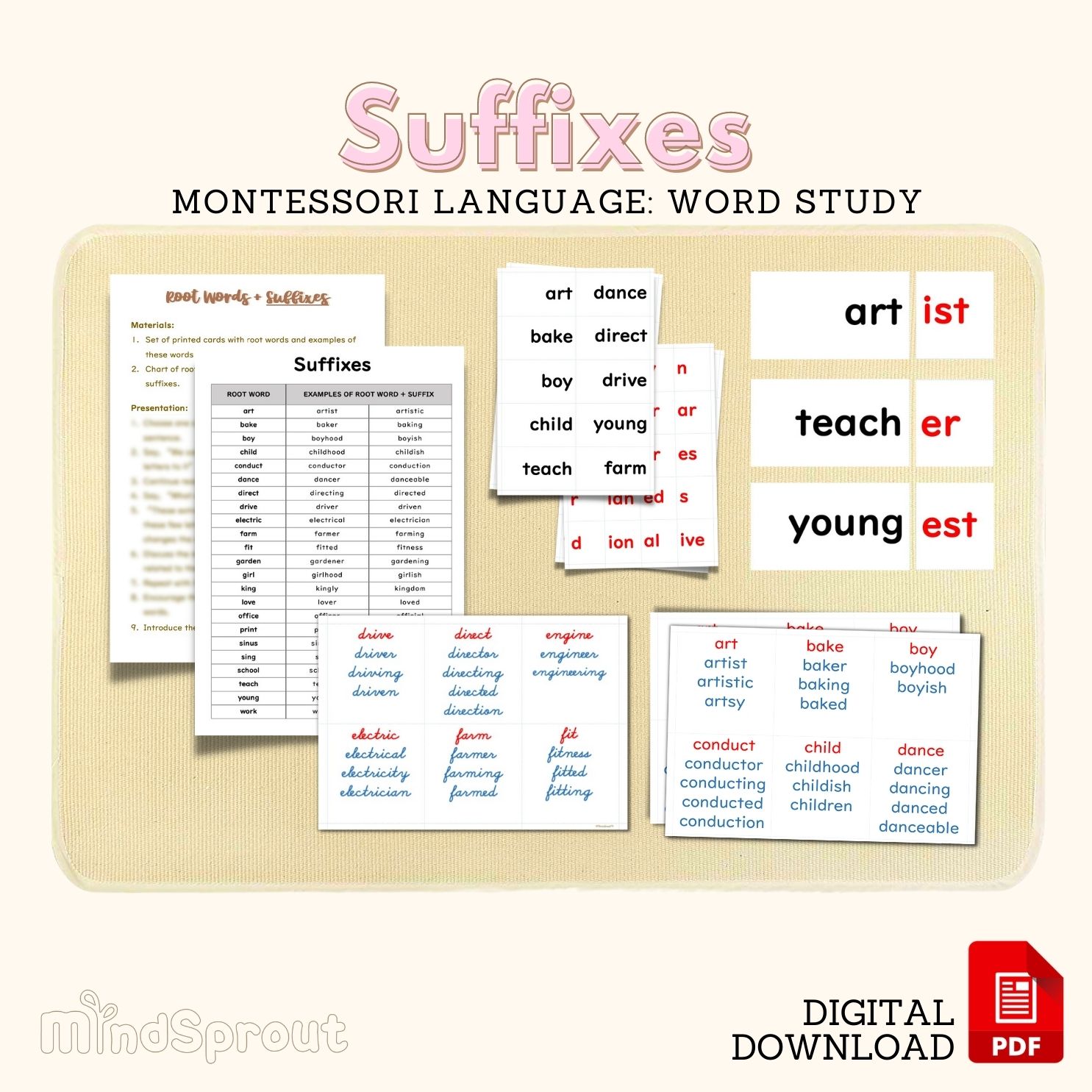 Montessori Lesson about Suffixes with Presentation and More!