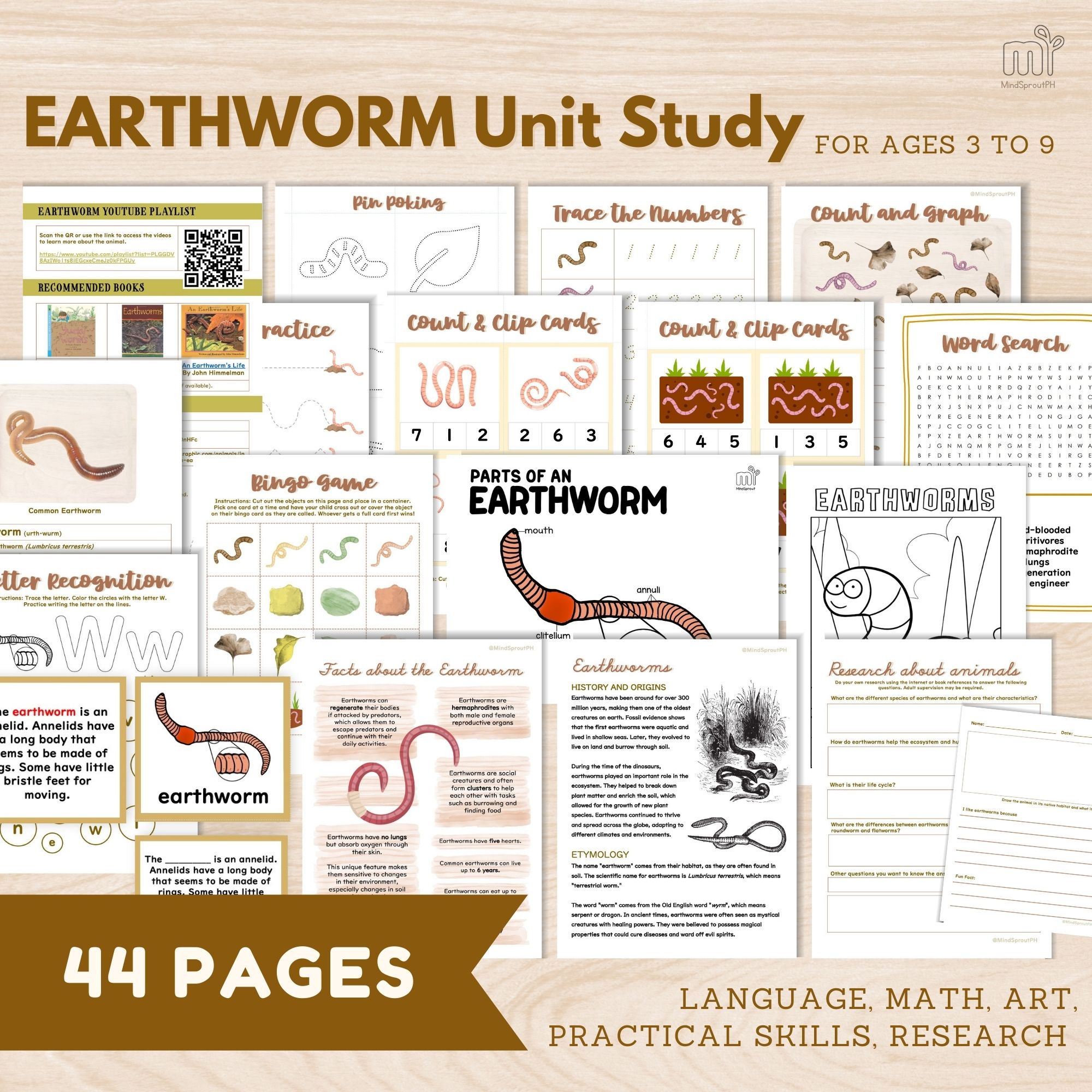 Earthworm Unit Study for 3-9 years old
