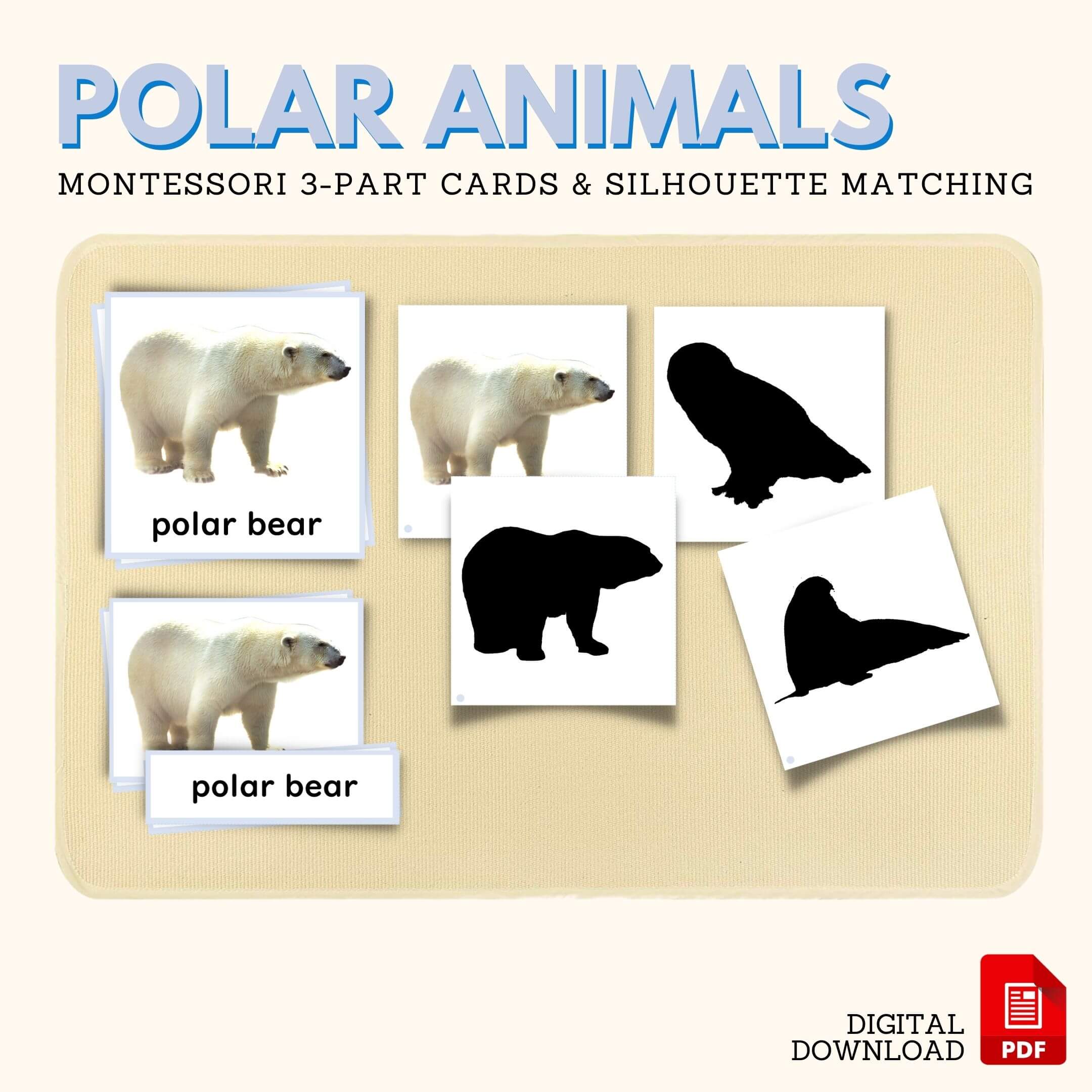 Polar Animals 3-Part Cards & Silhouette Matching