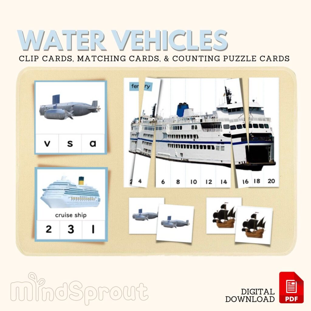 Water Vehicles 3-Part Cards & More!