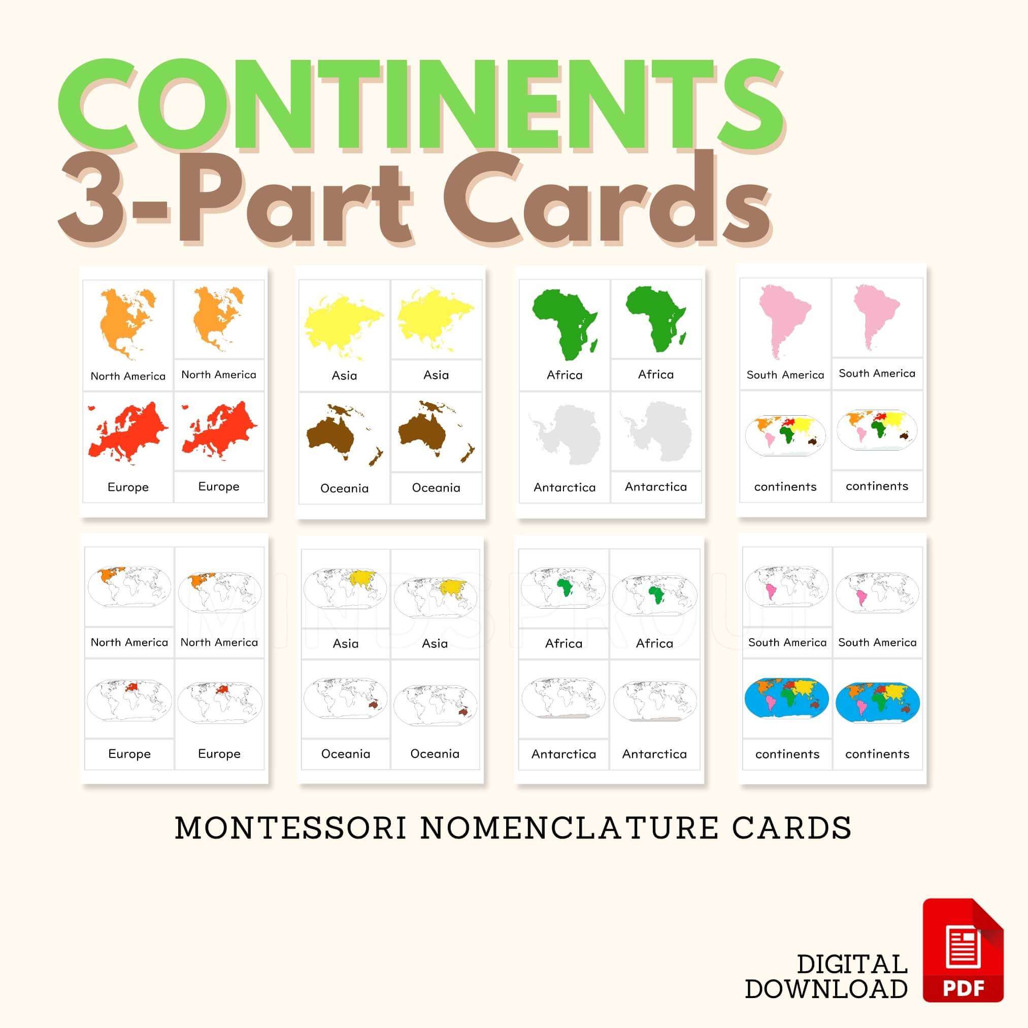 Continents 3-Part Cards