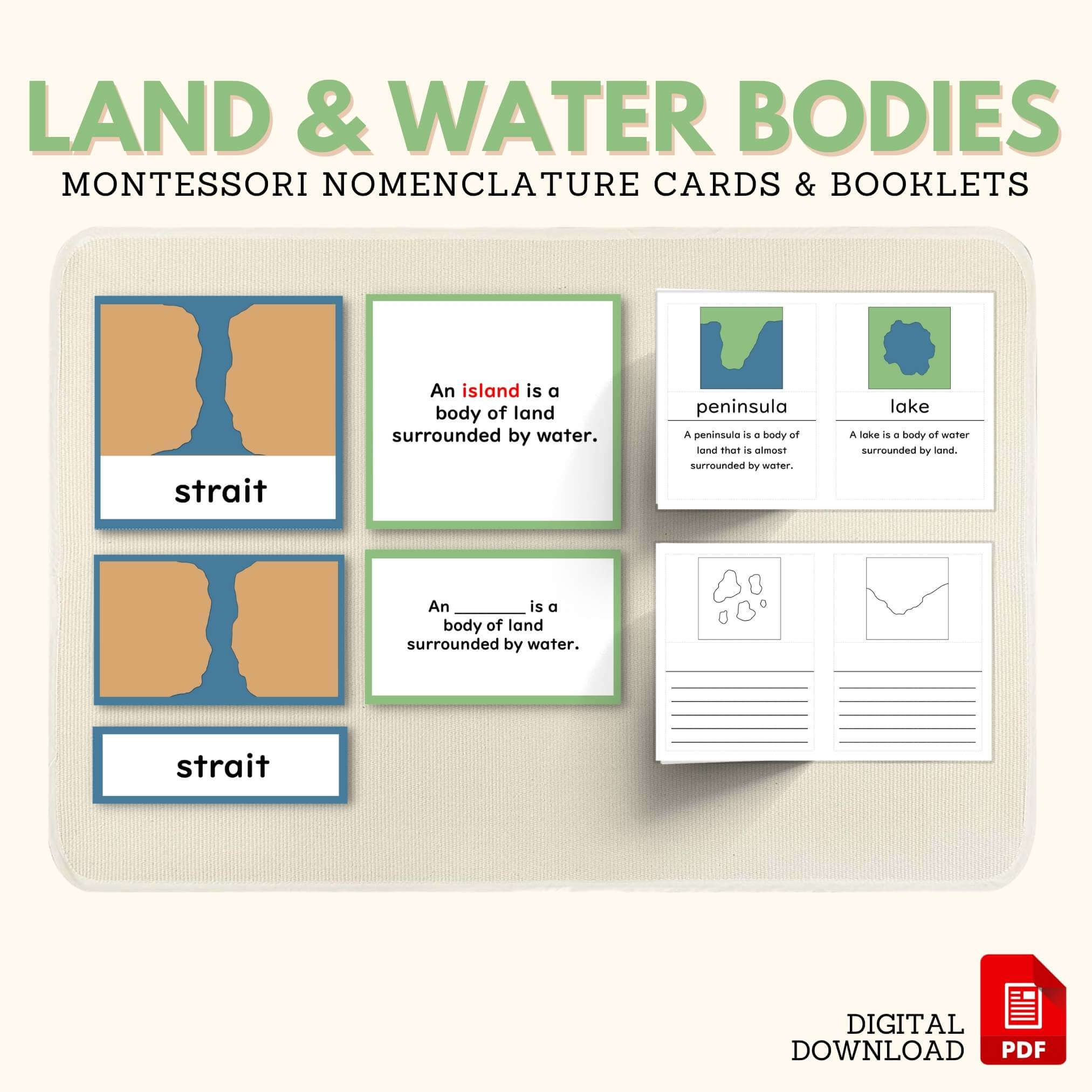 Landforms & Bodies of Water 5-Part Cards & Booklets